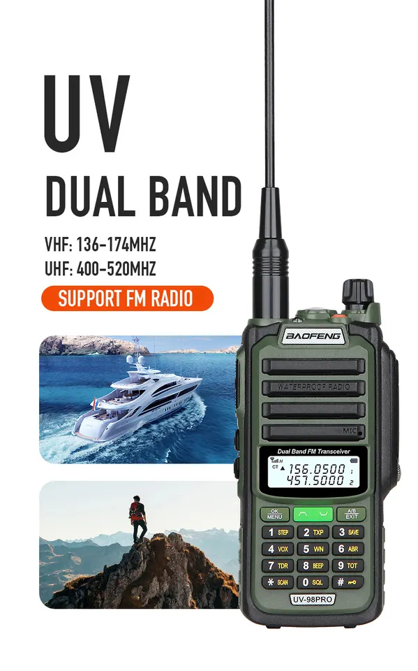 Baofeng UV-98 Pro IP68 Waterproof SOS Dual Band Walkie Talkie FM Radio - Baofeng